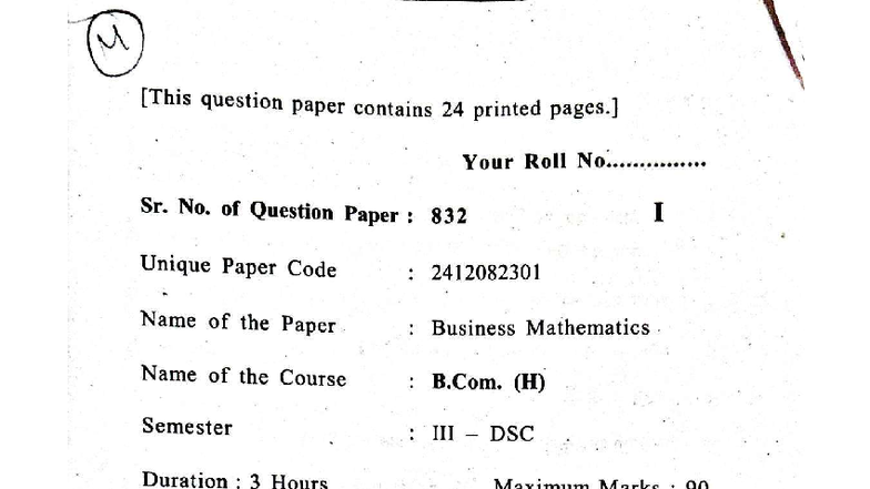 BM - Previous Year Question Paper for B.Com (H) Sem 3 & 5 - Studocu