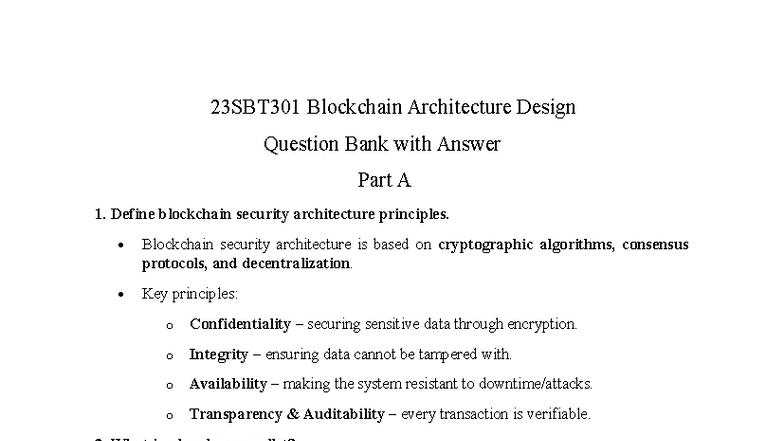 IAE 3 Blockchain Architecture Design Question Bank with Answers - Studocu