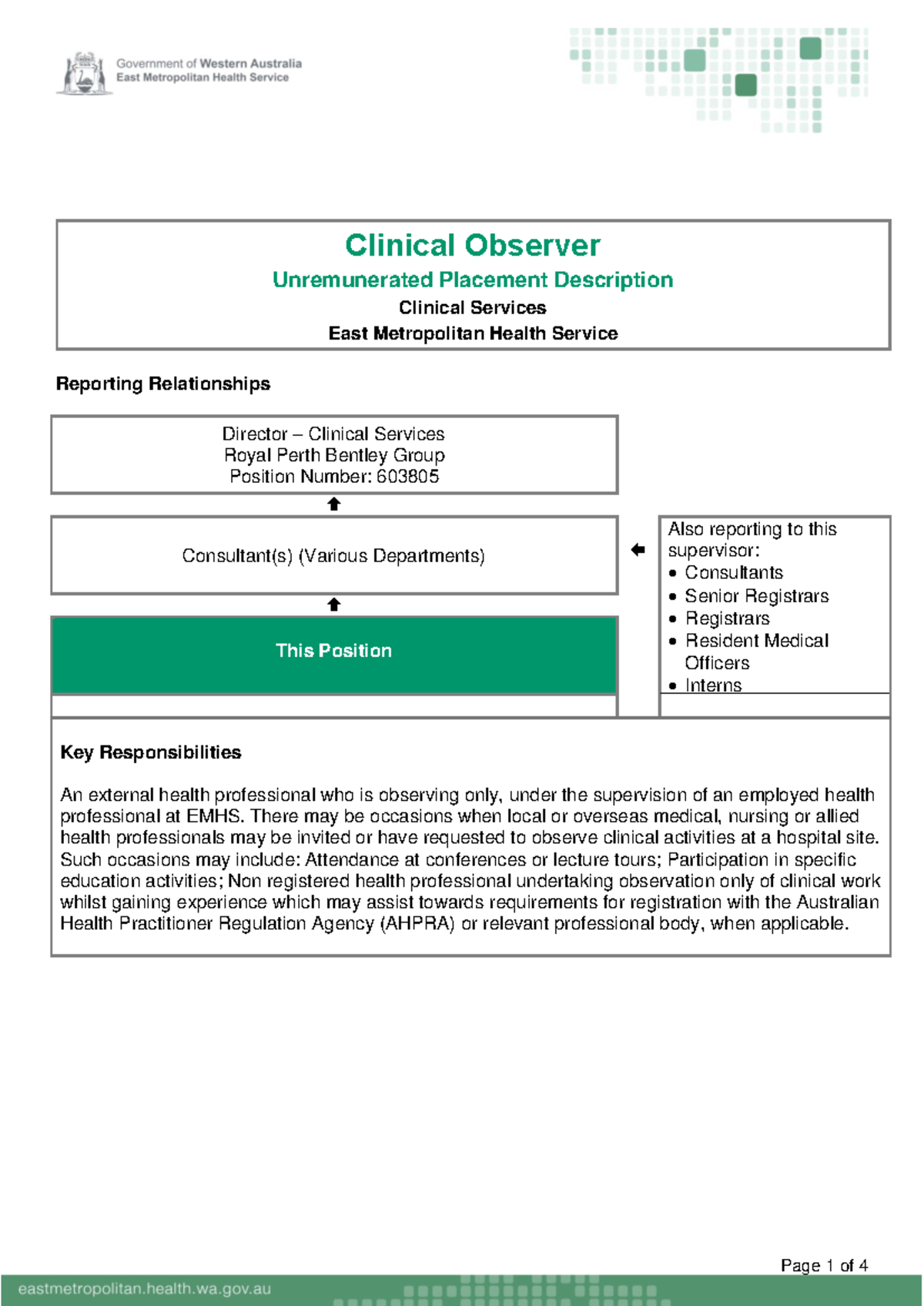 Clinical Observership JDF: Unremunerated Placement Overview - Studocu