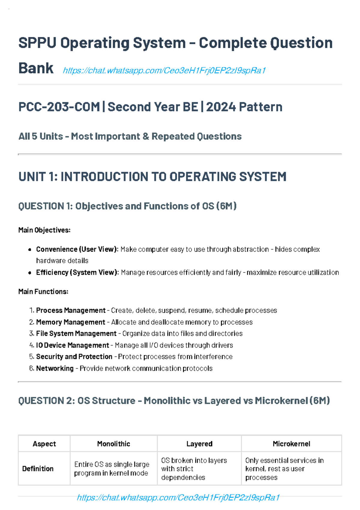 SPPU BE 2024 OS Complete Question Bank - Most Important Questions - Studocu