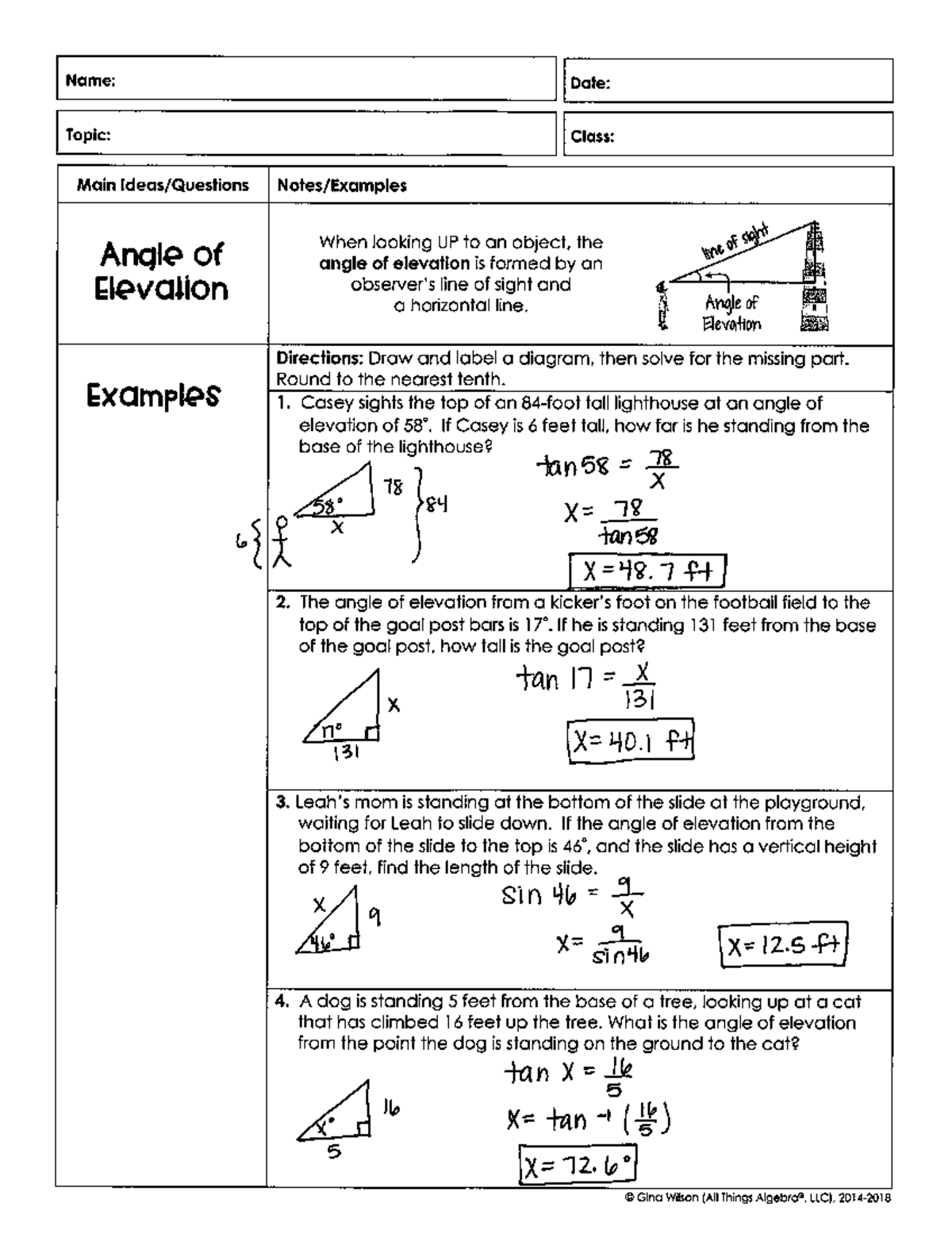 Unit 7: Right Triangles Trigonometry - HW#6 Review Notes - Studocu