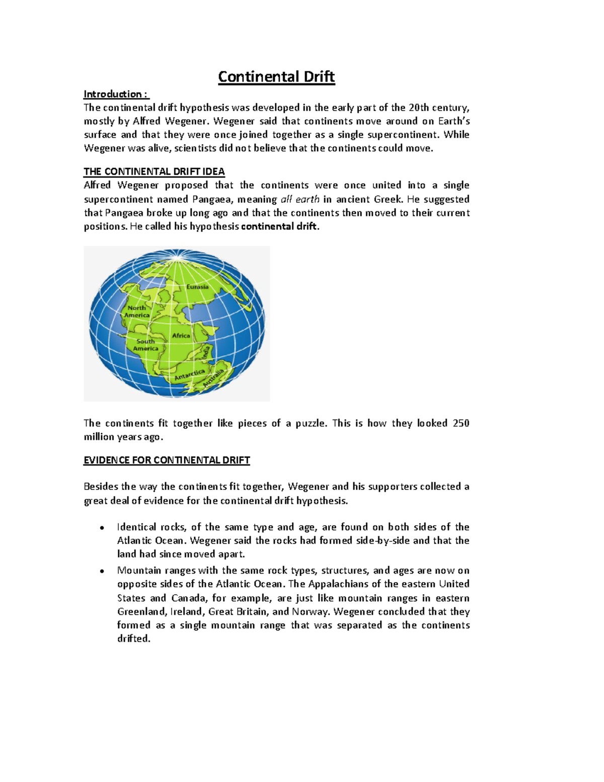 Continental Drift & Wegener's Supercontinent Hypothesis Explained - Studocu
