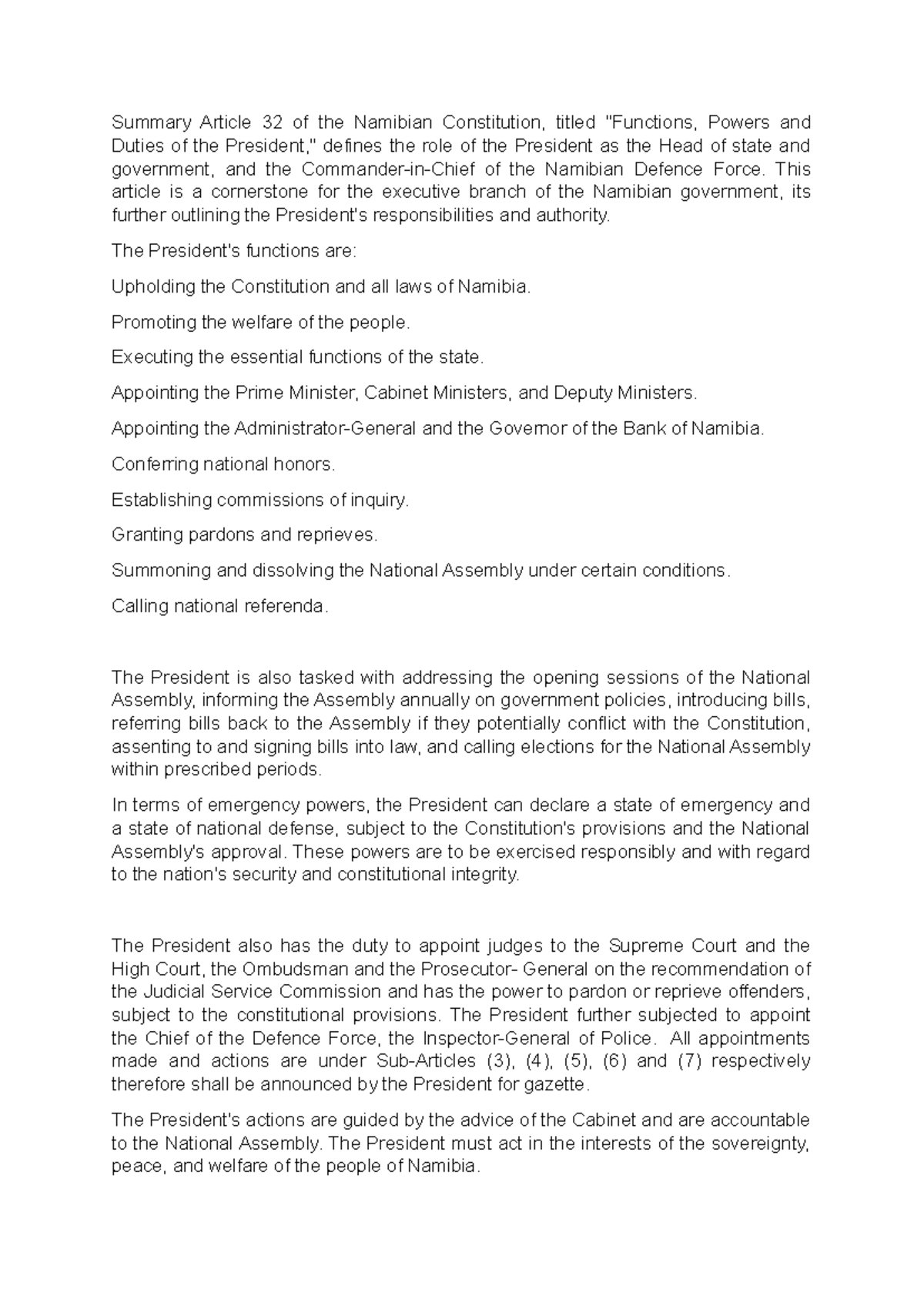 Constitutional Law Summary: Article 32 on Presidential Powers in ...
