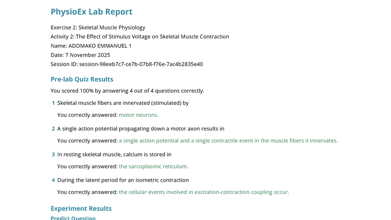 PhysioEx Lab Report: Skeletal Muscle Physiology (Exercise 2) - Studocu