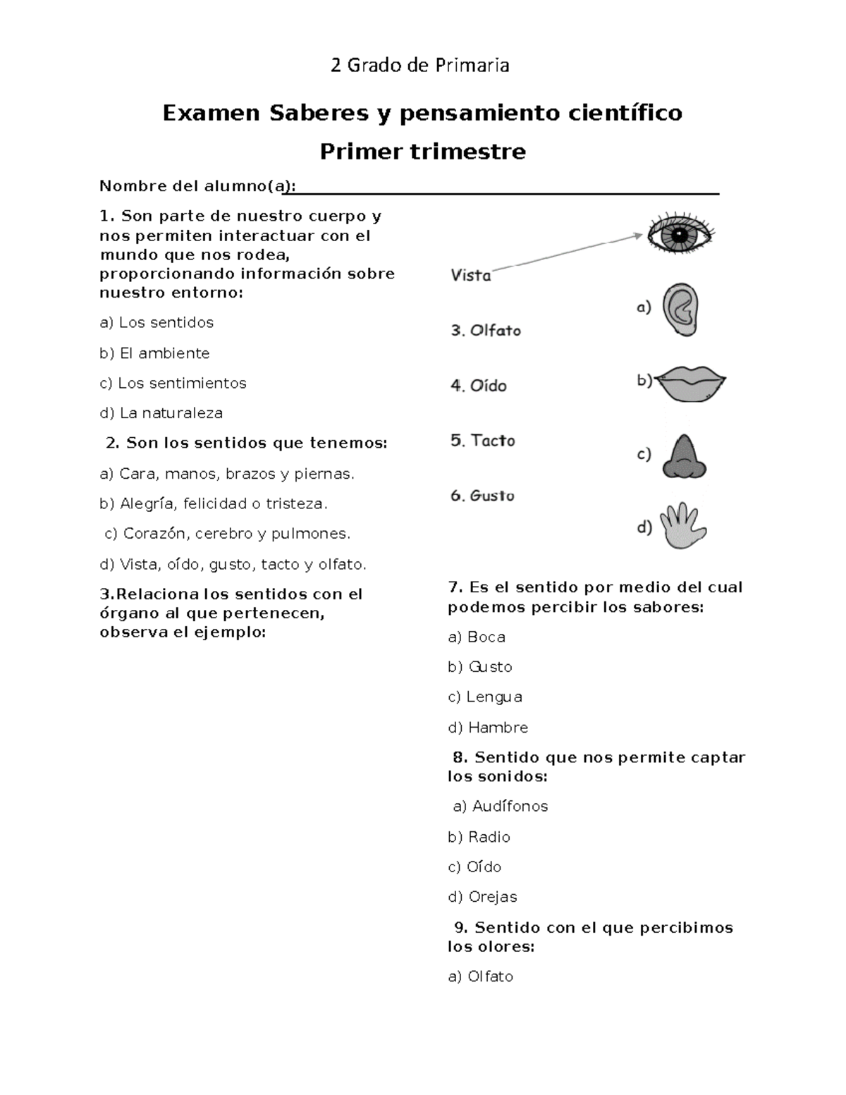 Examen Saberes y pensamiento científico - 2 Grado de Primaria Examen ...