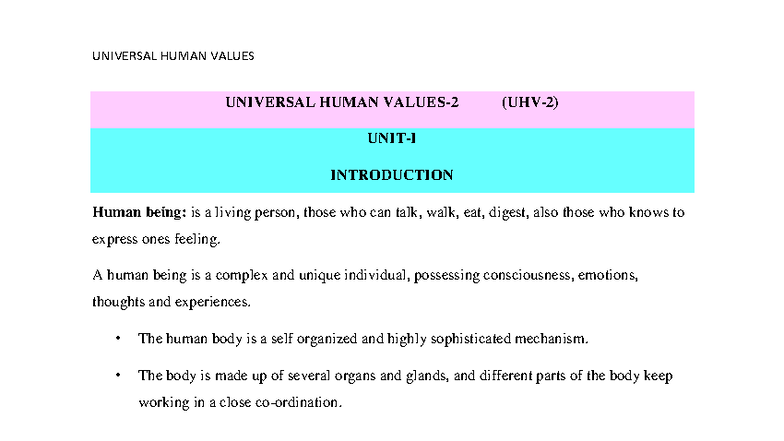 UHV-2 Unit I: Understanding Universal Human Values and Relationships ...