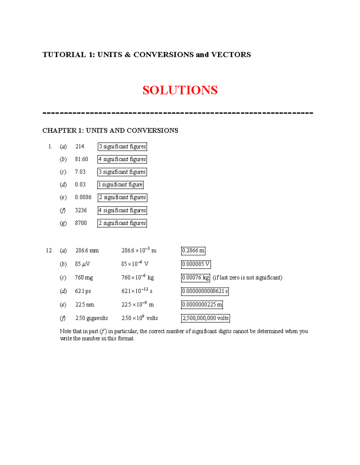 Tutorial of Units and Vectors - TUTORIAL 1: UNITS & CONVERSIONS and VECTORS SOLUTIONS - CHAPTER ...