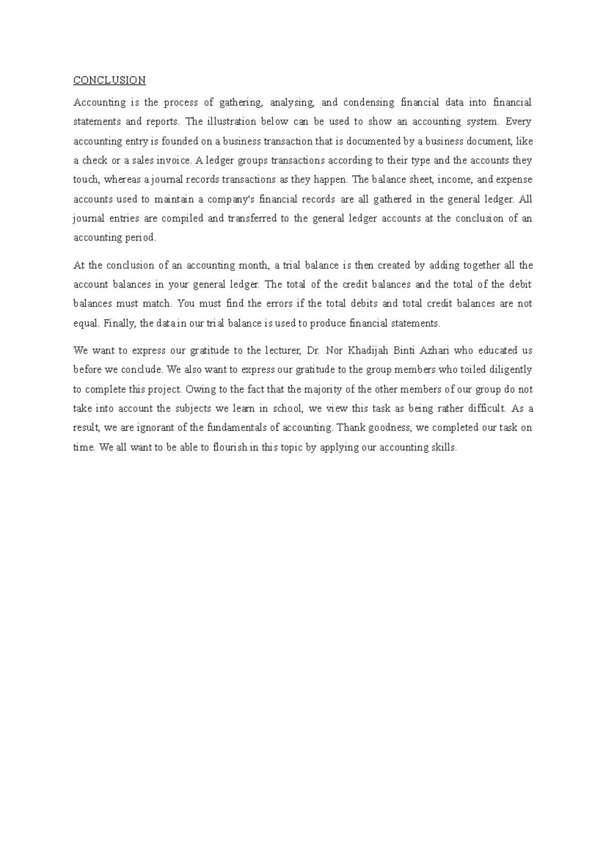 Conclusion of ACC117 Accounting Project - Studocu