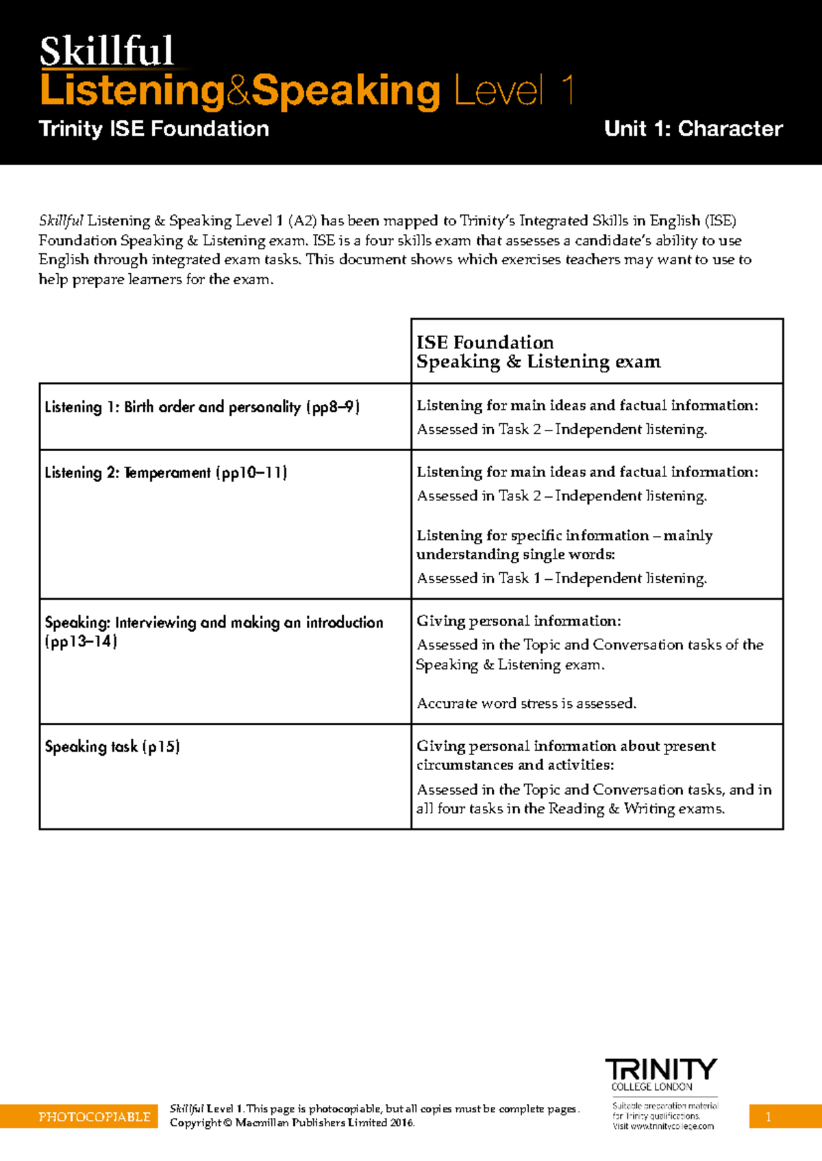 Skillful Listening & Speaking Level 1: Trinity ISE Foundation Guide ...
