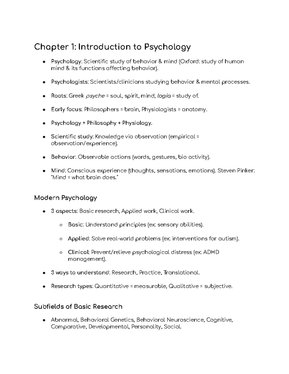 Condensed Study Guide for PSY 101: Intro to Psychology Chapters 1-3 ...