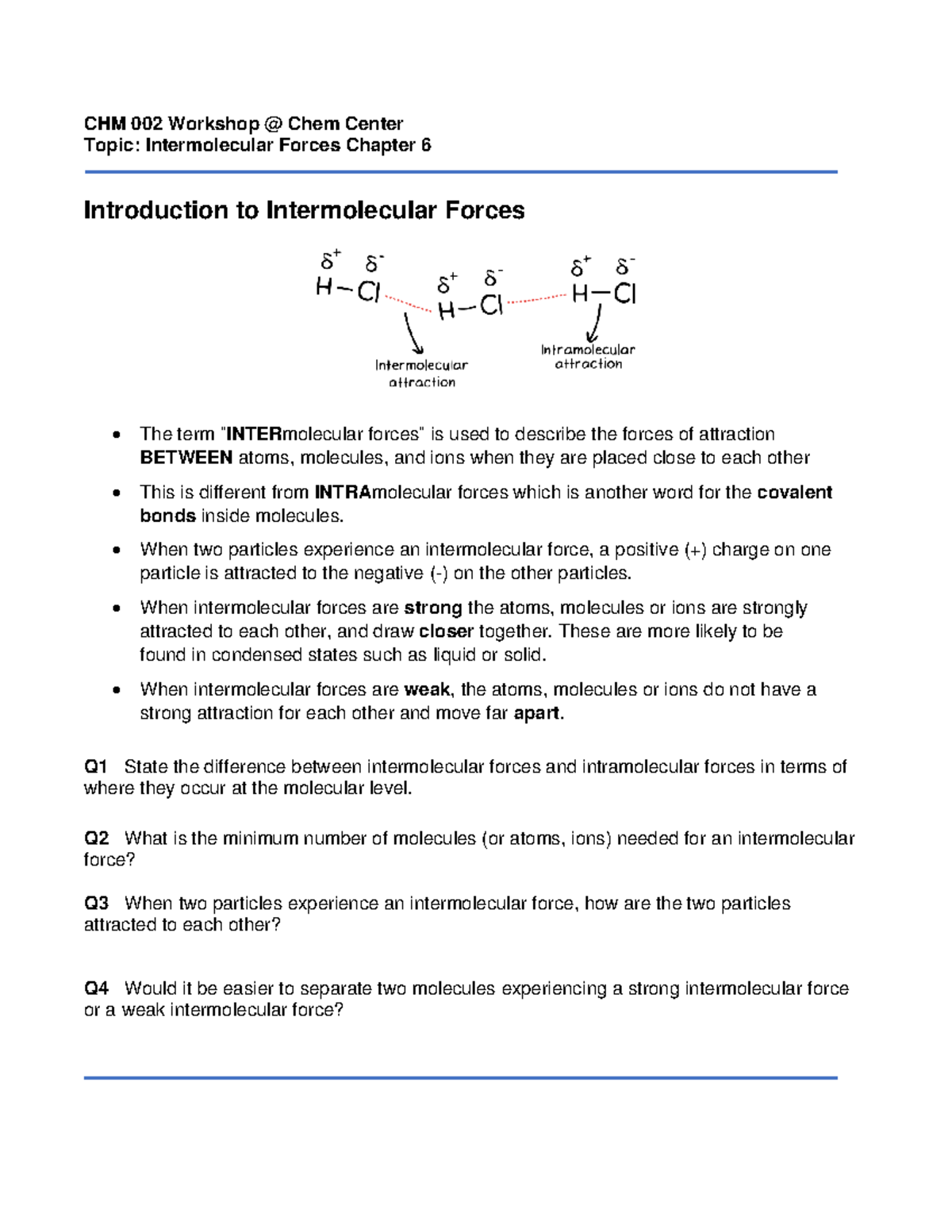 CHM 002 Workshop: Intermolecular Forces - Chapter 6 Study Notes - Studocu