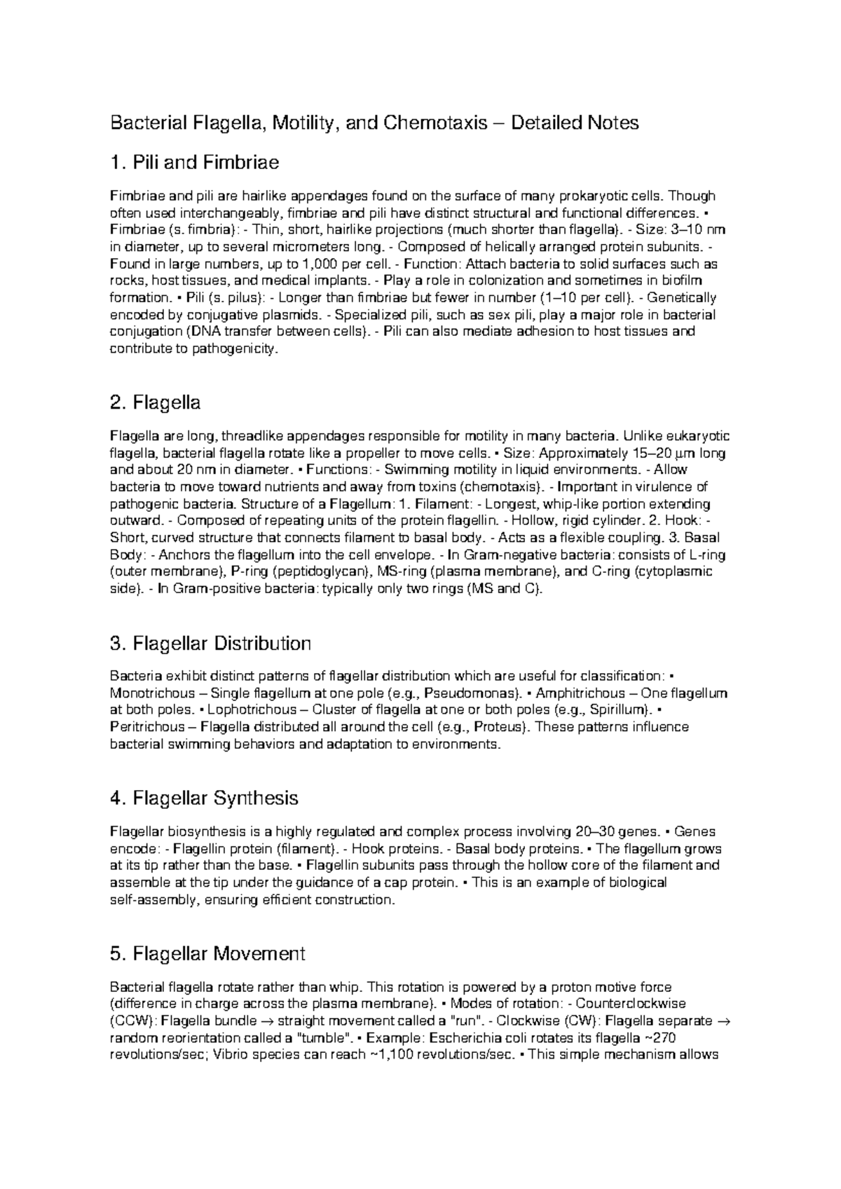 Bacterial Motility and Chemotaxis Detailed Notes (BIO 101) - Studocu
