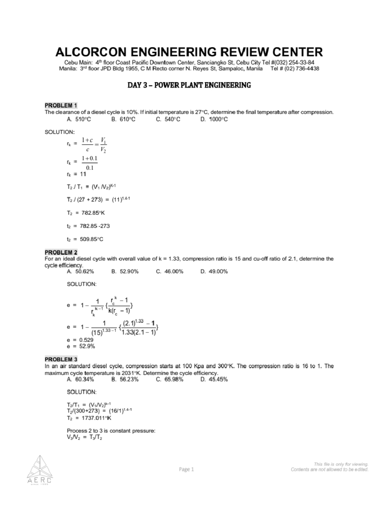 ALCORCON ENGINEERING AERC: Diesel and Brayton Cycle Sample Problems ...