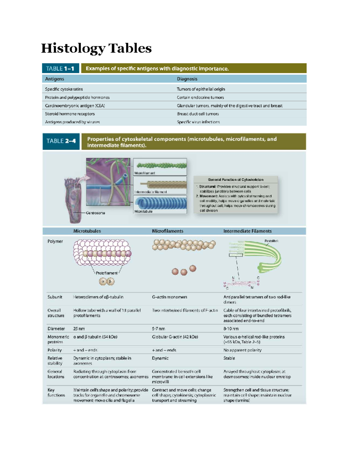 Histology Tables: Key Antigens, Tissues, and Cell Functions - Studocu