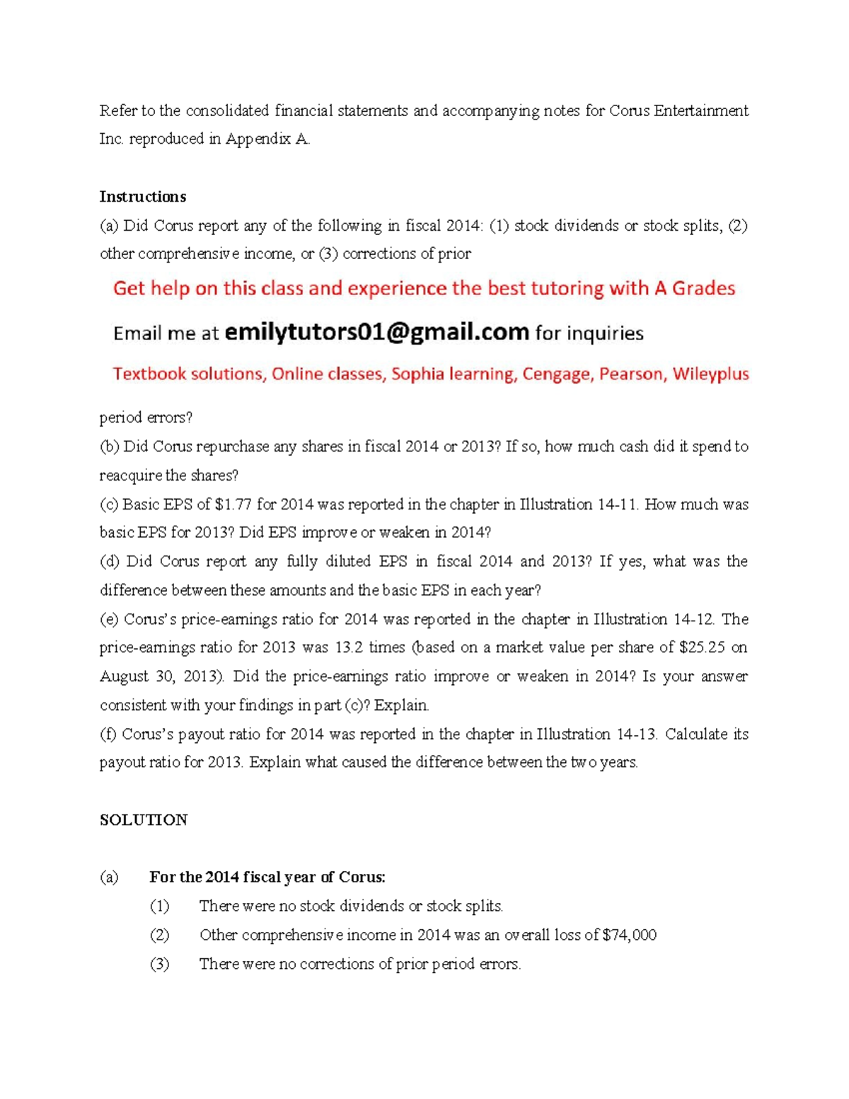 Corus Entertainment Inc. Financial Analysis: FY 2014 Insights - Studocu