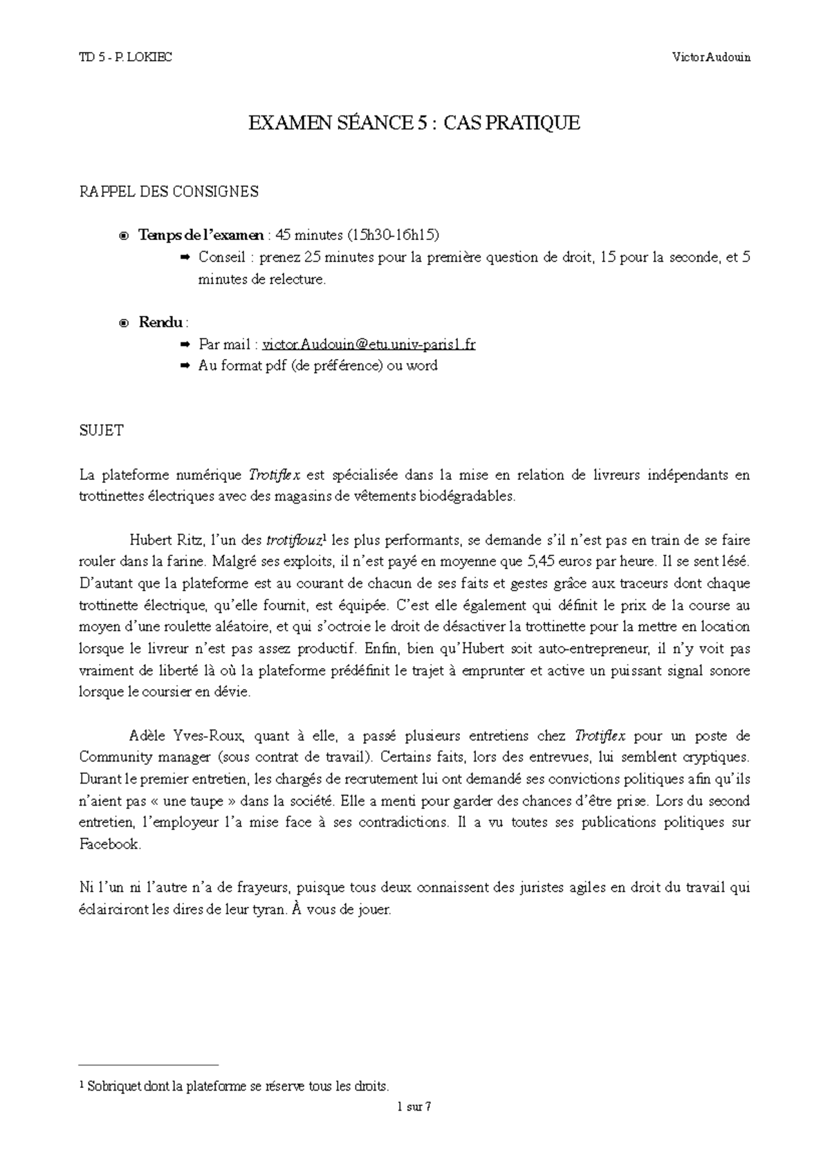 TD 5 P. LOKIEC Victor Audouin - Examen Pratique sur le Cas Trotiflex ...