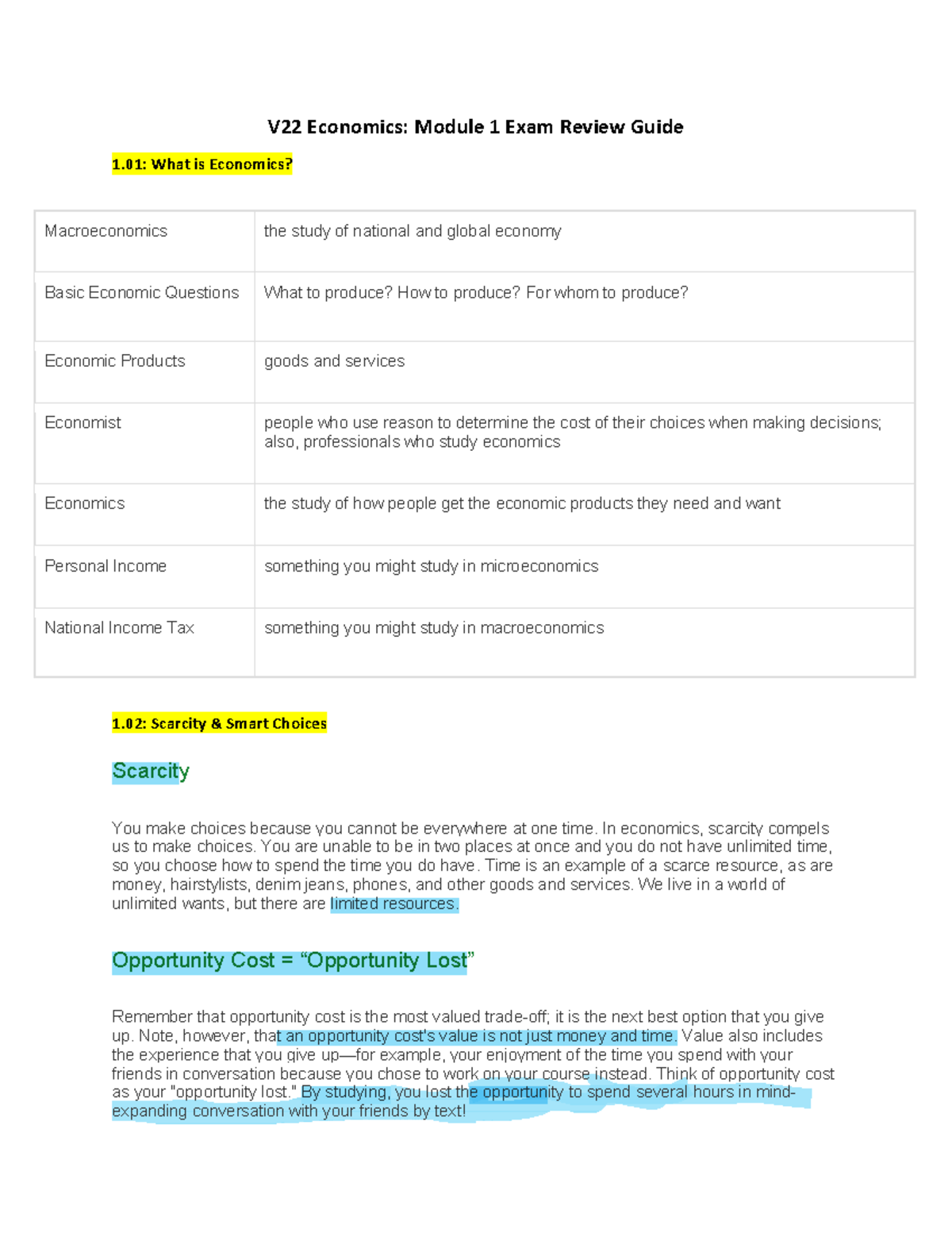V22 Econ Mod 1 Exam Review Guide - V22 Economics: Module 1 Exam Review ...