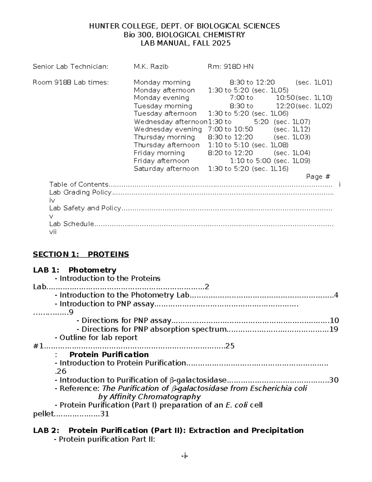Bio 300: Biological Chemistry Lab Manual & Policies - Fall 2025 - Studocu