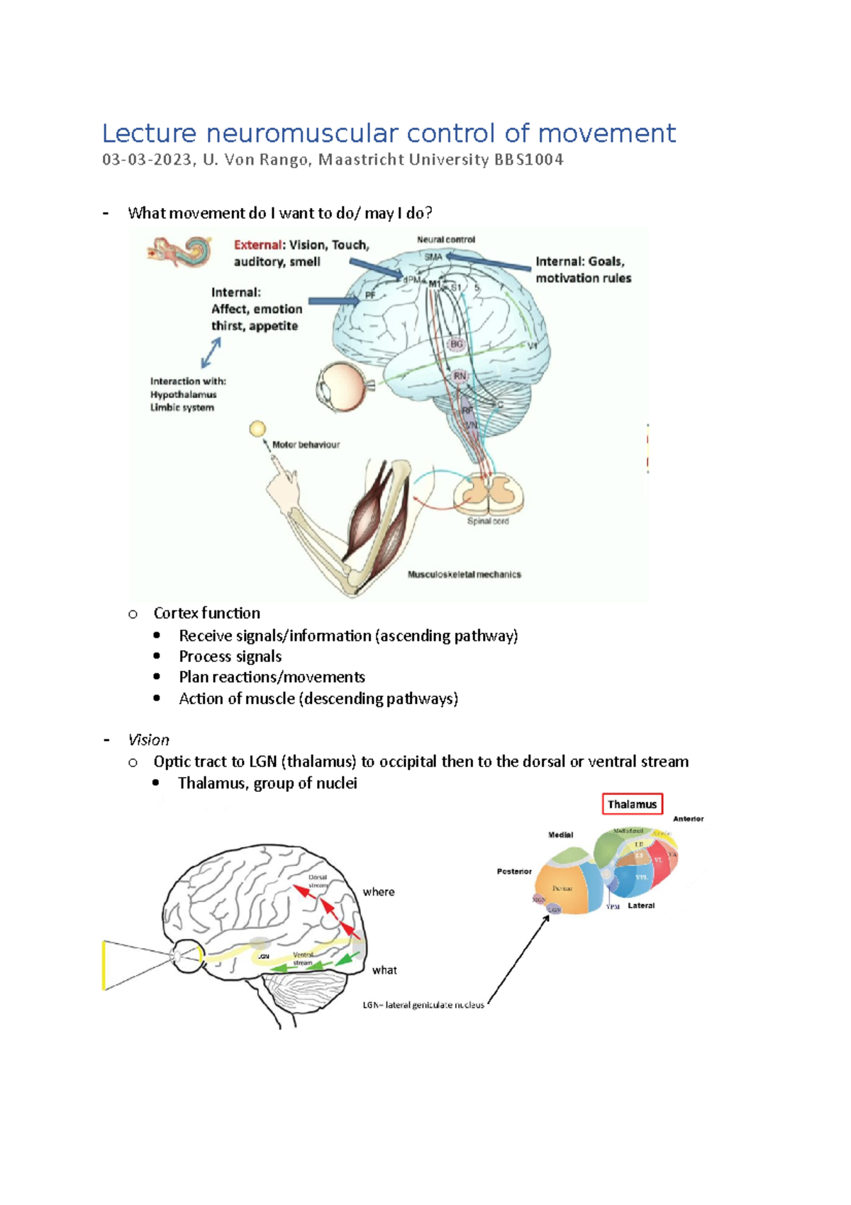 Lecture neuromuscular control of movement 03-03-2023 - Von Rango ...