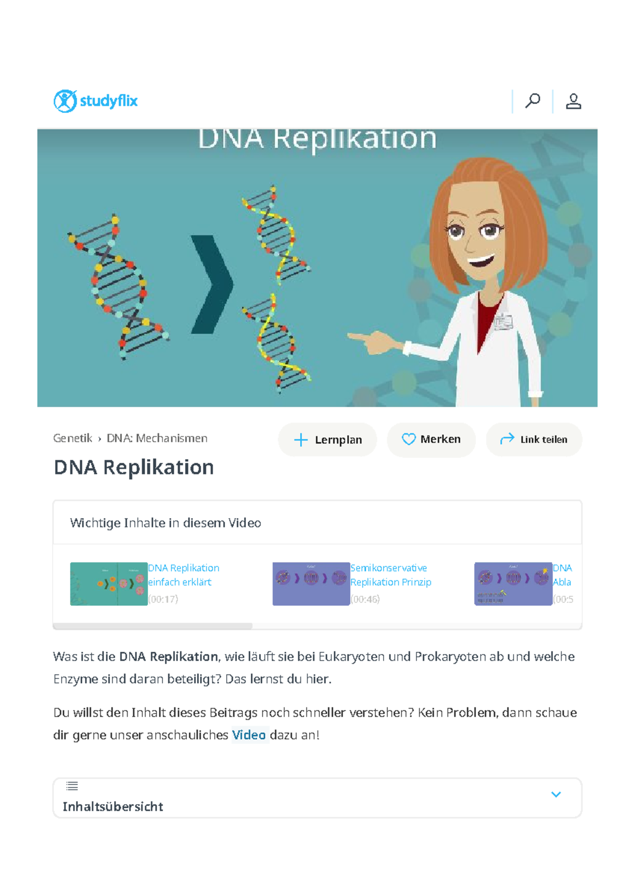 Studyflix DNA Replikation für Biologie 2472: Grundlagen und Mechanismen ...