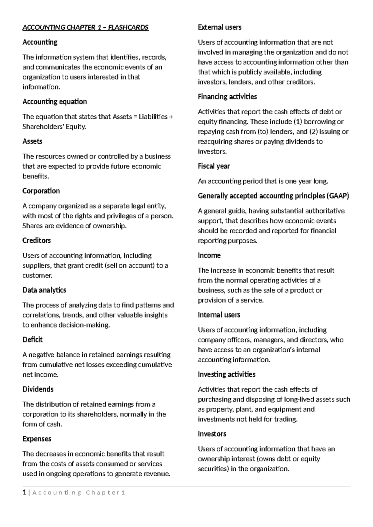 Accounting Chapter 1 - Keywords - ACCOUNTING CHAPTER 1 – FLASHCARDS ...