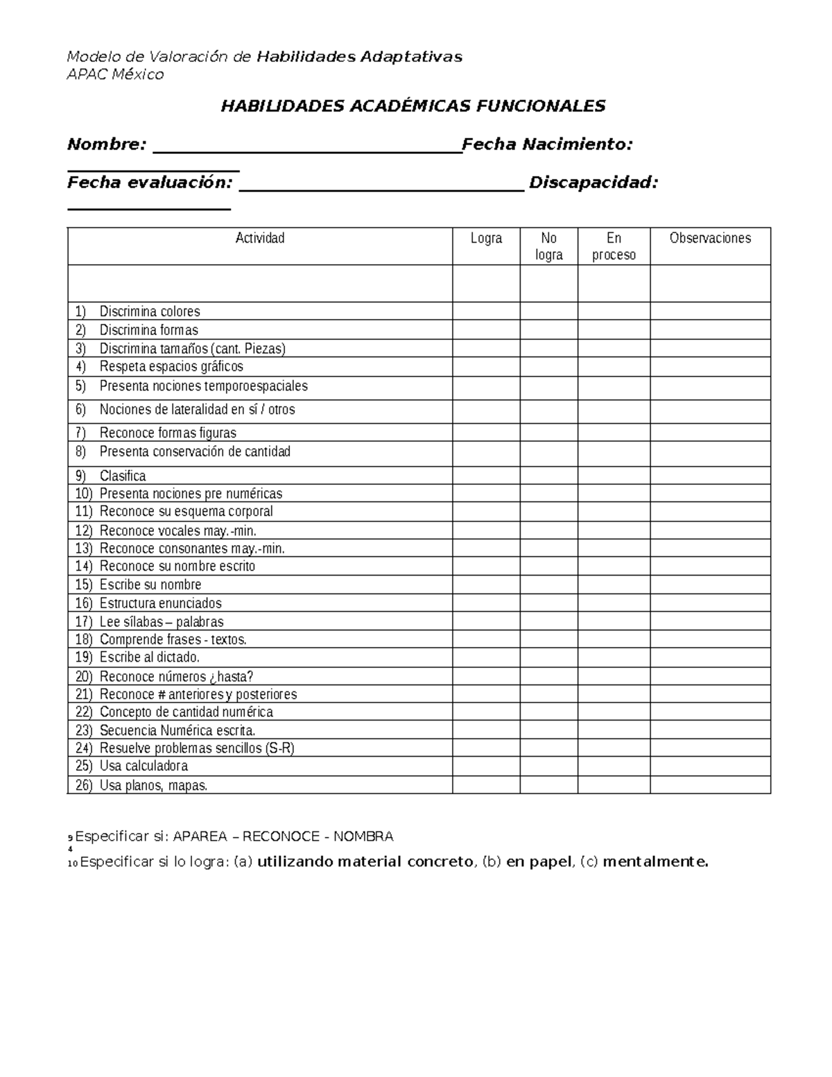 Evaluacion 2 Habilidades Adaptativas Habilidades Académicas Funcionales ...
