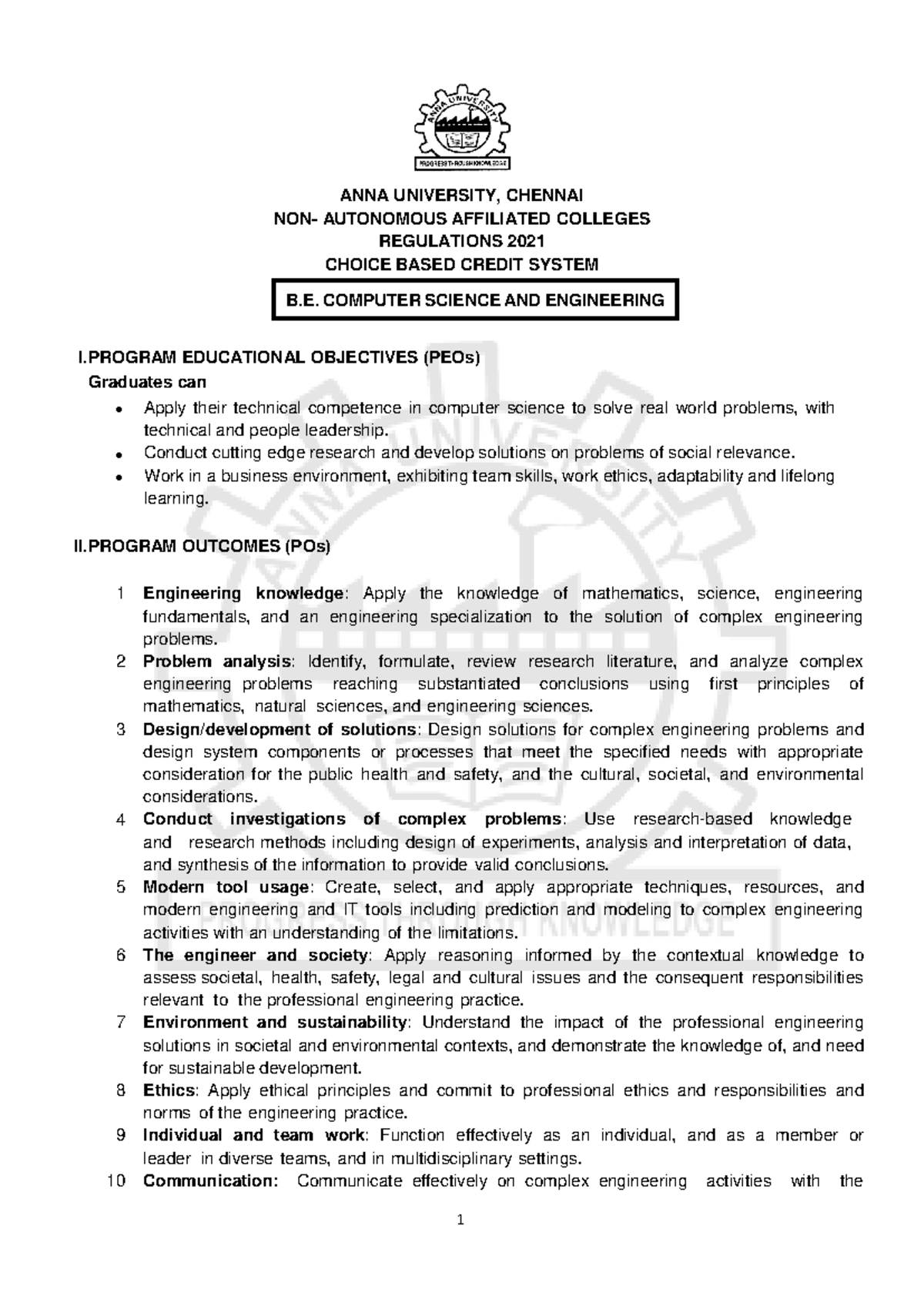Syllabus 2021 for B.E. Computer Science & Engineering (CSE) - Anna University - Studocu