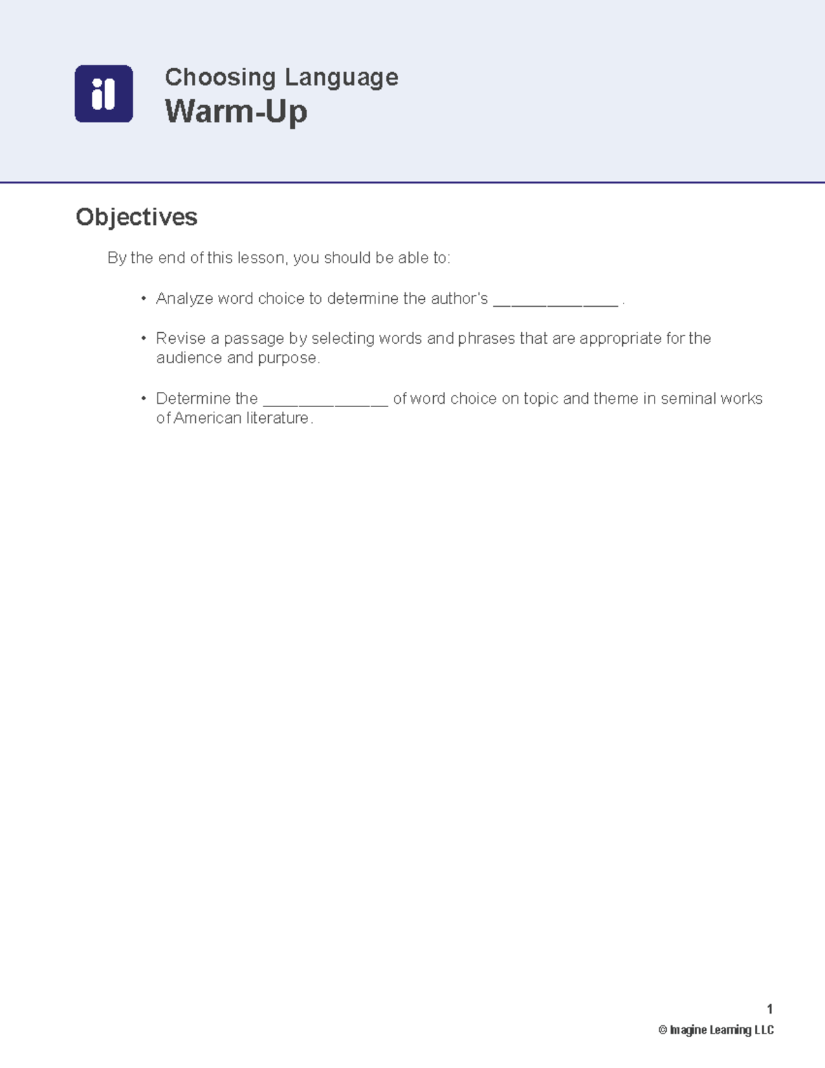 Choosing Language: Analyzing Word Choice, Audience, and Purpose - 1 ...