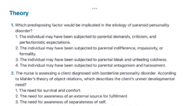 Personality Disorders: Theory and Nursing Assessment (PSY 101) - Studocu