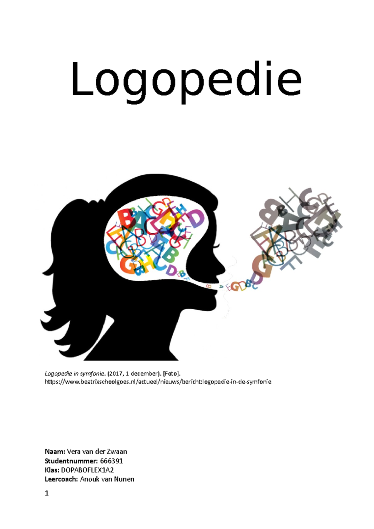 Logopedie Portfolio van Vera van der Zwaan - Student 666391 - Studeersnel