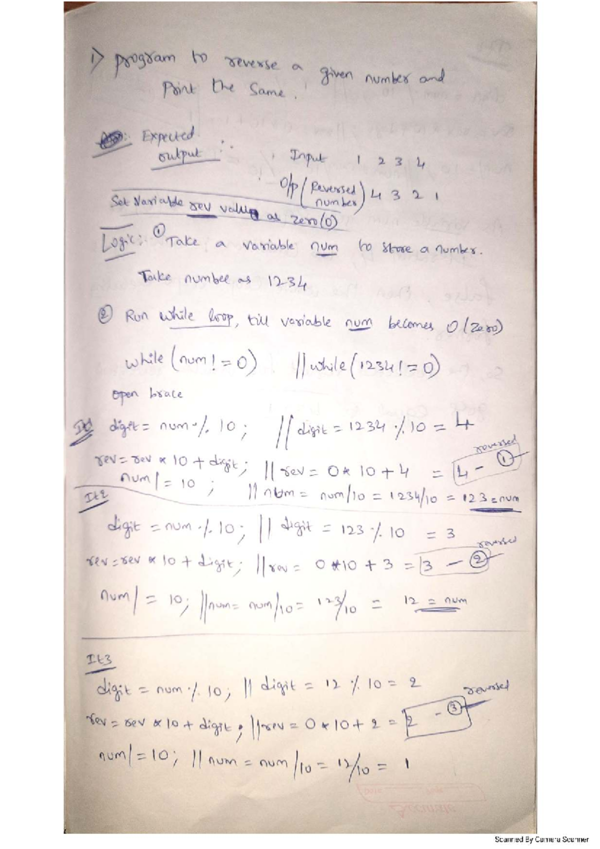 Tracing of Basic Programs in Java: Reversing Numbers, Factorials, and ...