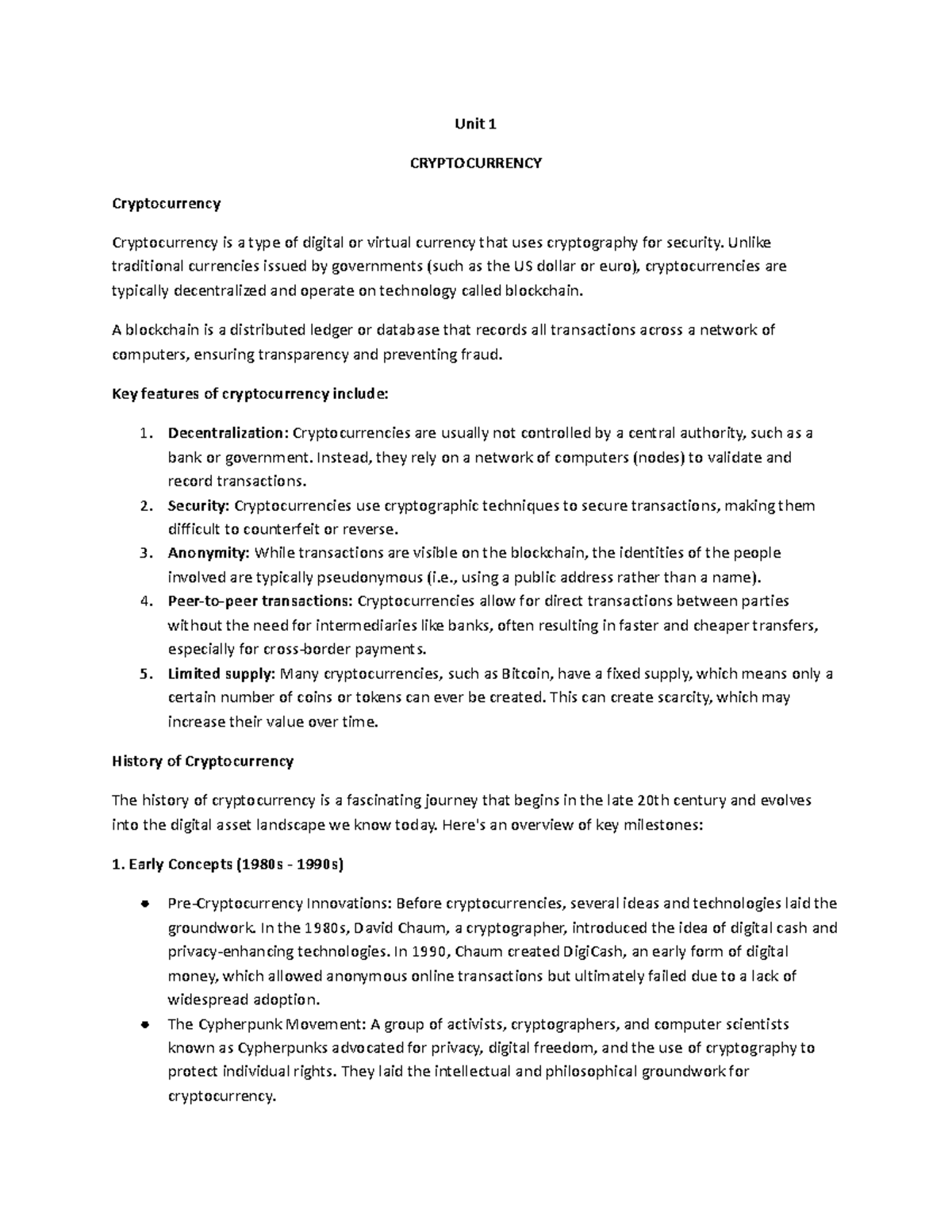 Unit 1 - BC Notes: Understanding Cryptocurrency & Blockchain Technology ...