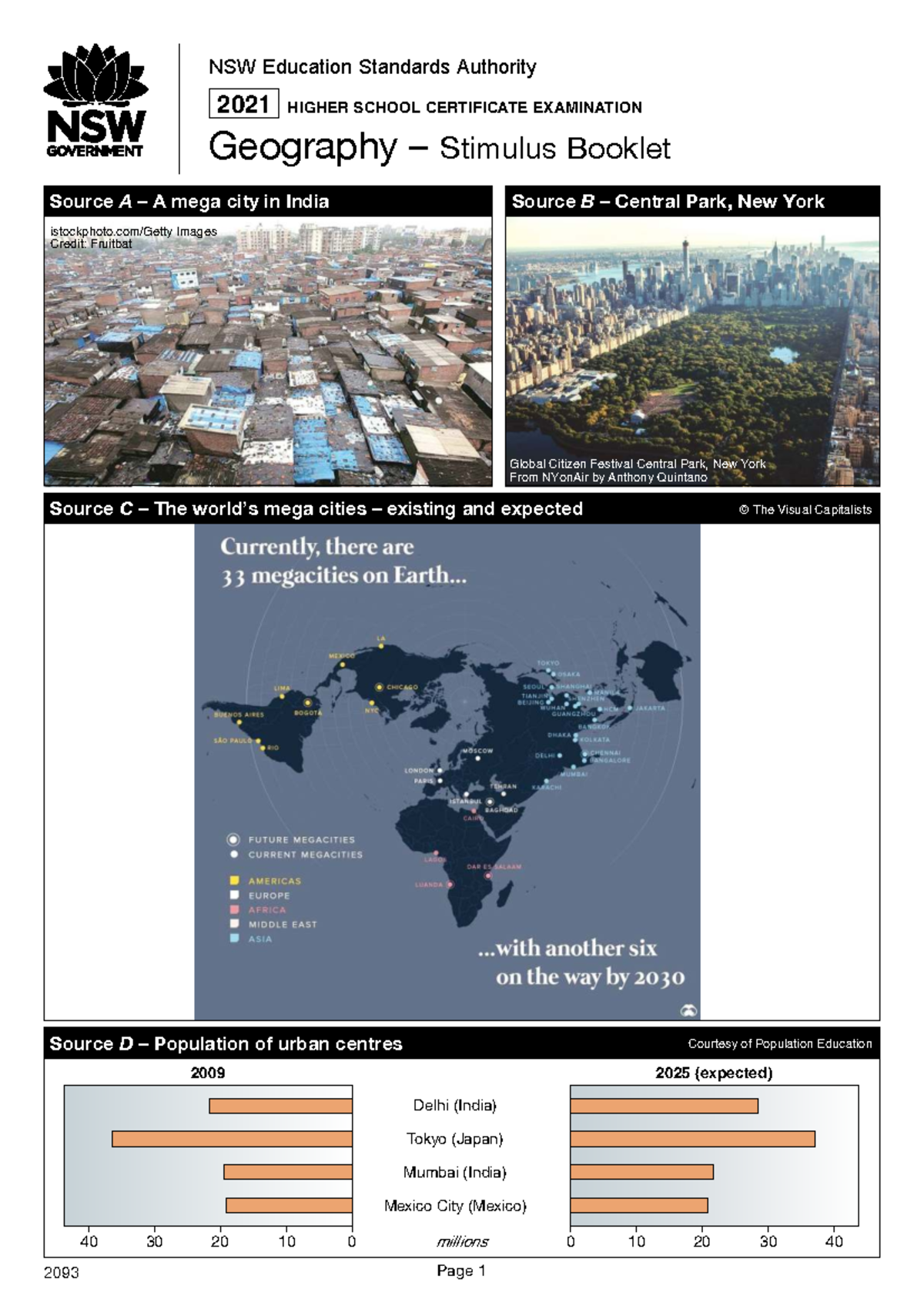 2021 HSC Geography Exam Stimulus Booklet: Mega Cities & Environment ...