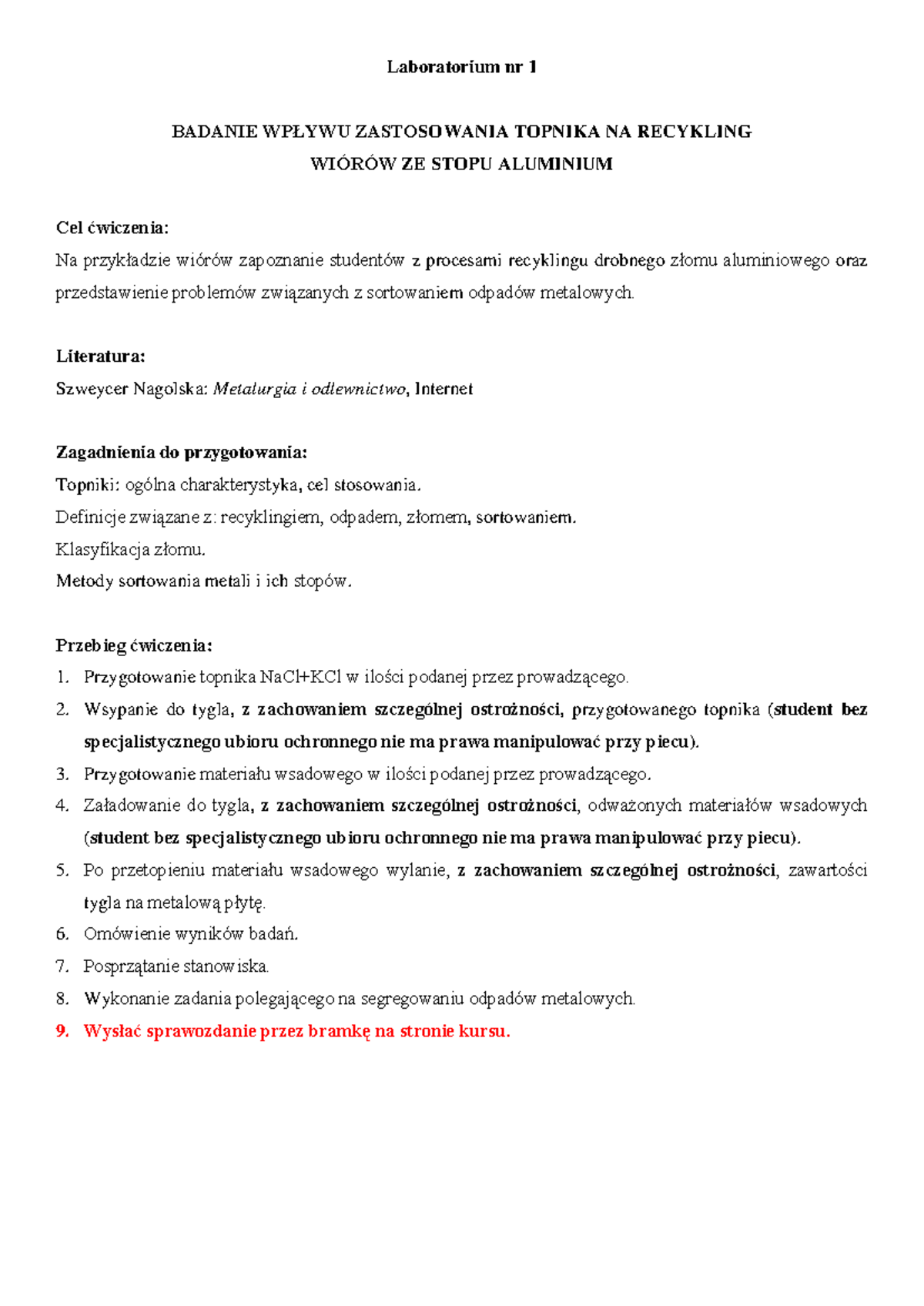 Instrukcja stanowiskowa - zlom 2024 - Laboratorium nr 1 BADANIE WPŁYWU ...