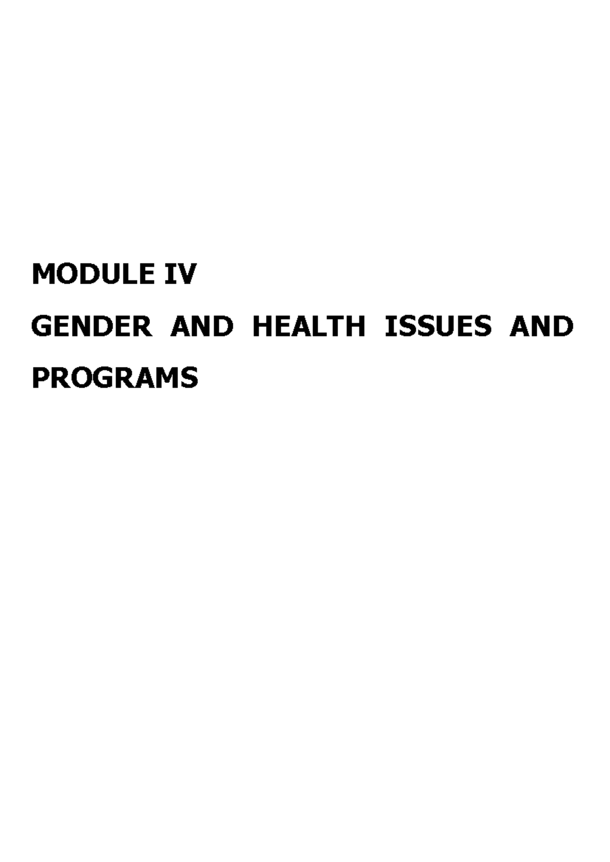 Chapter 4: Gender and Health Issues & Programs (Module IV) - Studocu