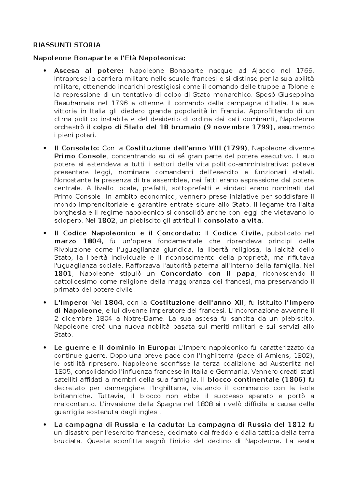 Riassunti Storia: Napoleone Bonaparte e la Rivoluzione Industriale ...