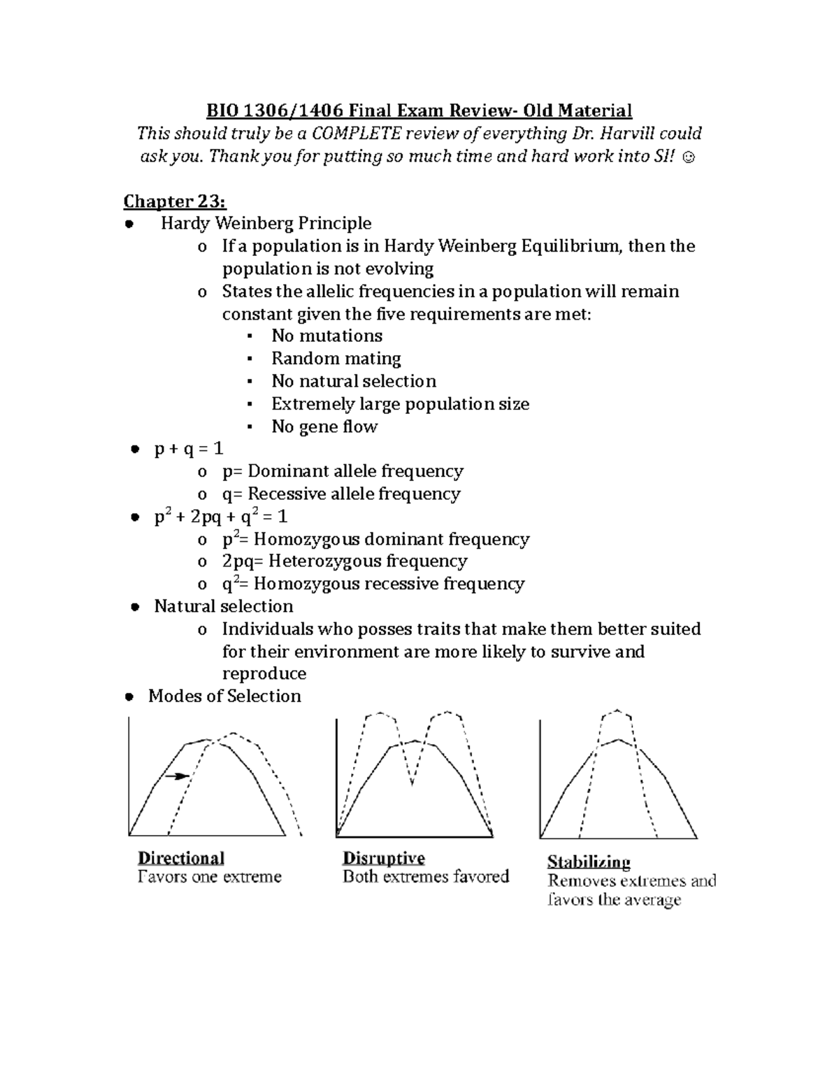 BIO 1306, 1406 Cumulative Final Exam Review Notes - Studocu