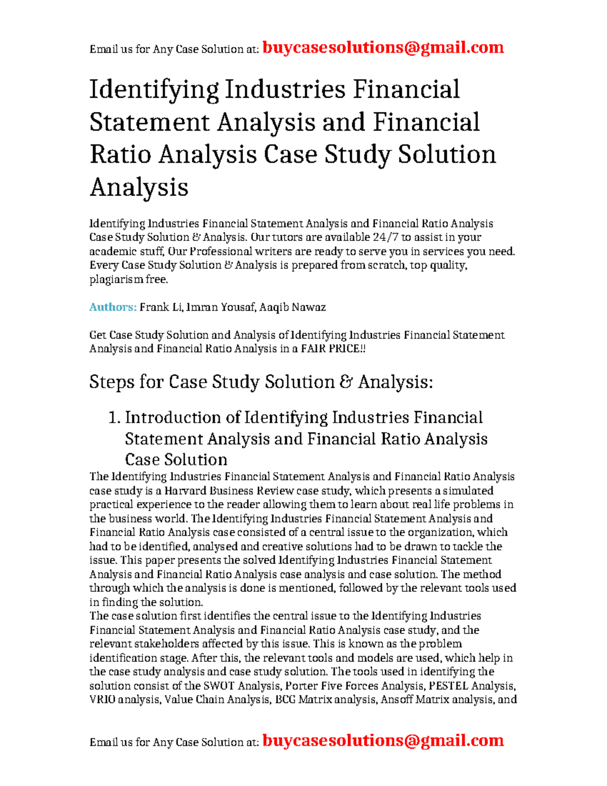 Case Study Solution Identifying Industries Financial Statement Ratio