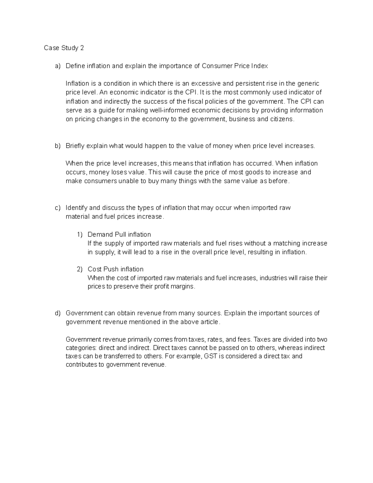 Case Study 2: Inflation and Consumer Price Index in ECO415 - Studocu
