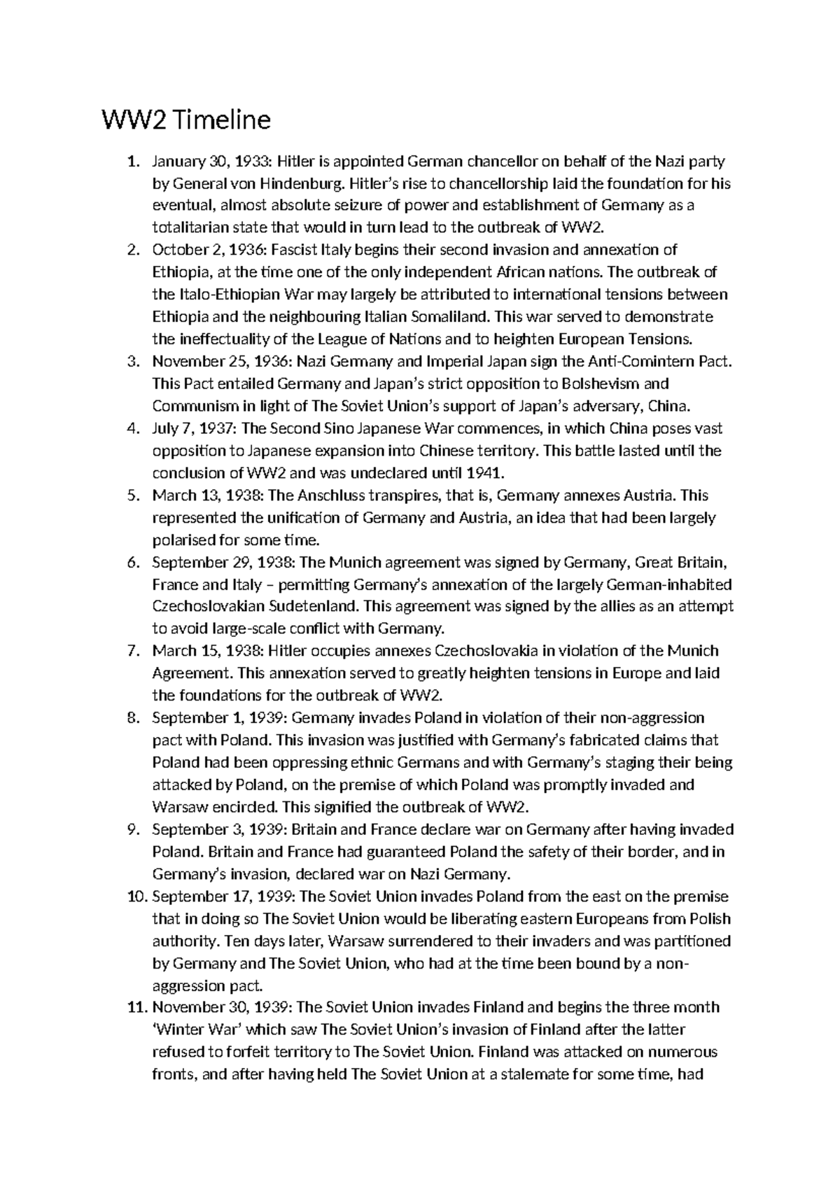 WWII Timeline - WW2 Timeline January 30, 1933: Hitler is appointed ...