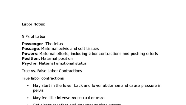 Labor Notes: Understanding the 5 Ps of Labor and Fetal Monitoring - Studocu