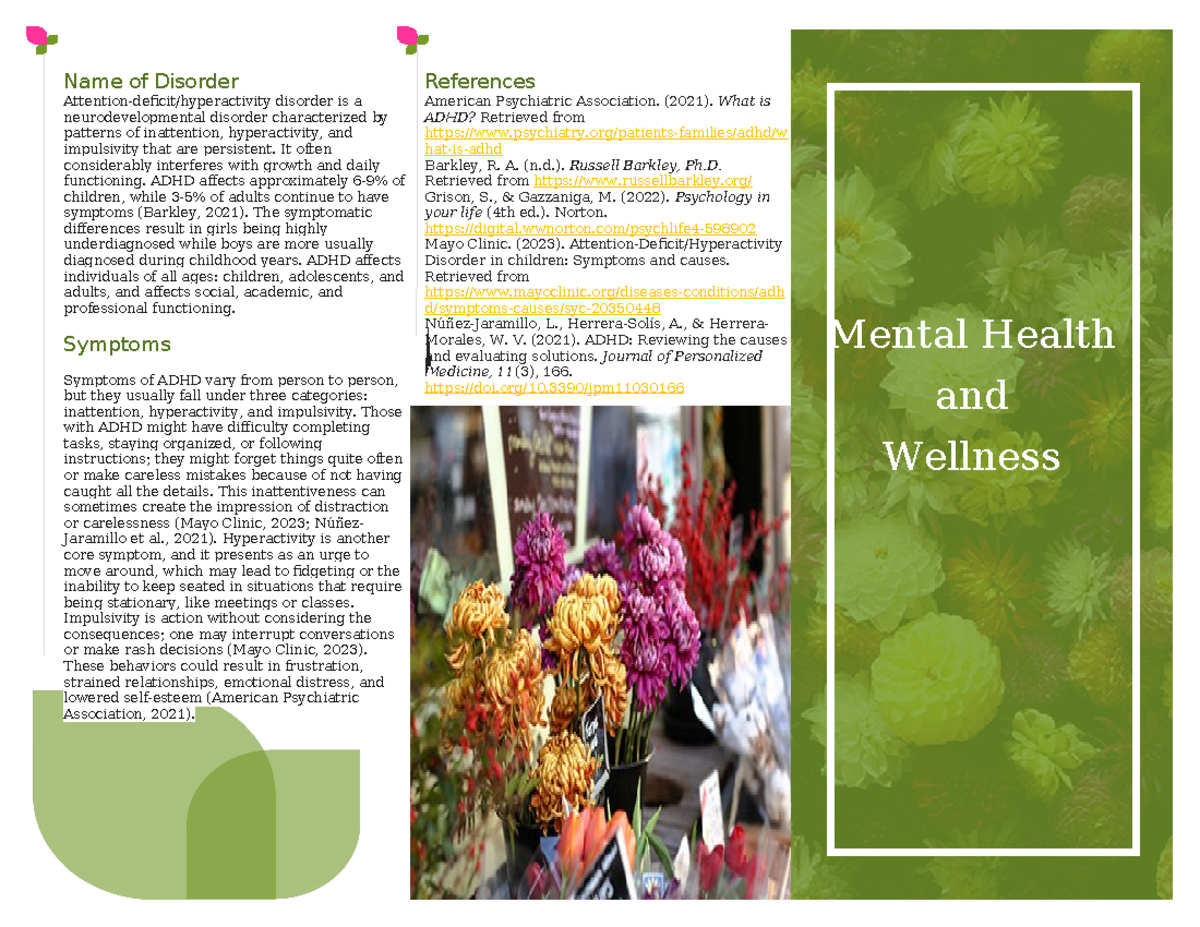 Mental Health and Wellness Brochure - Name of Disorder Attention ...