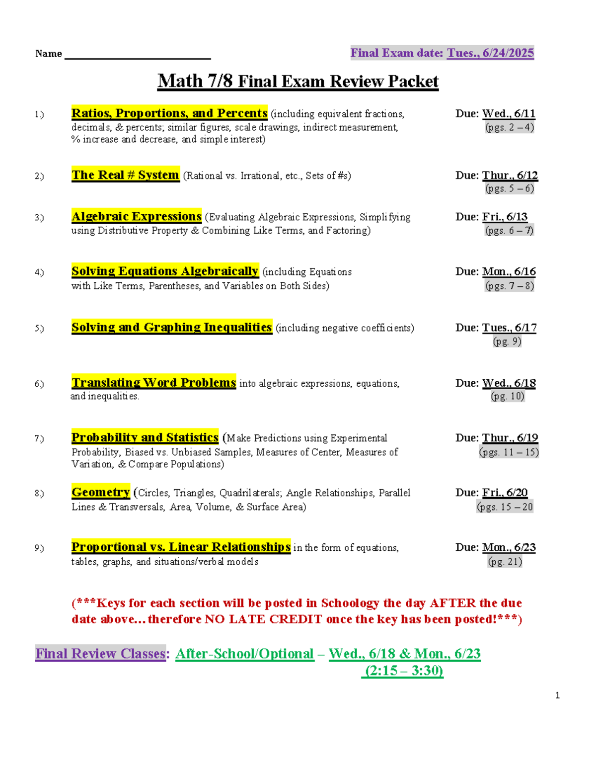 Math 7/8 Final Exam Review Packet: Key Concepts & Practice - Studocu