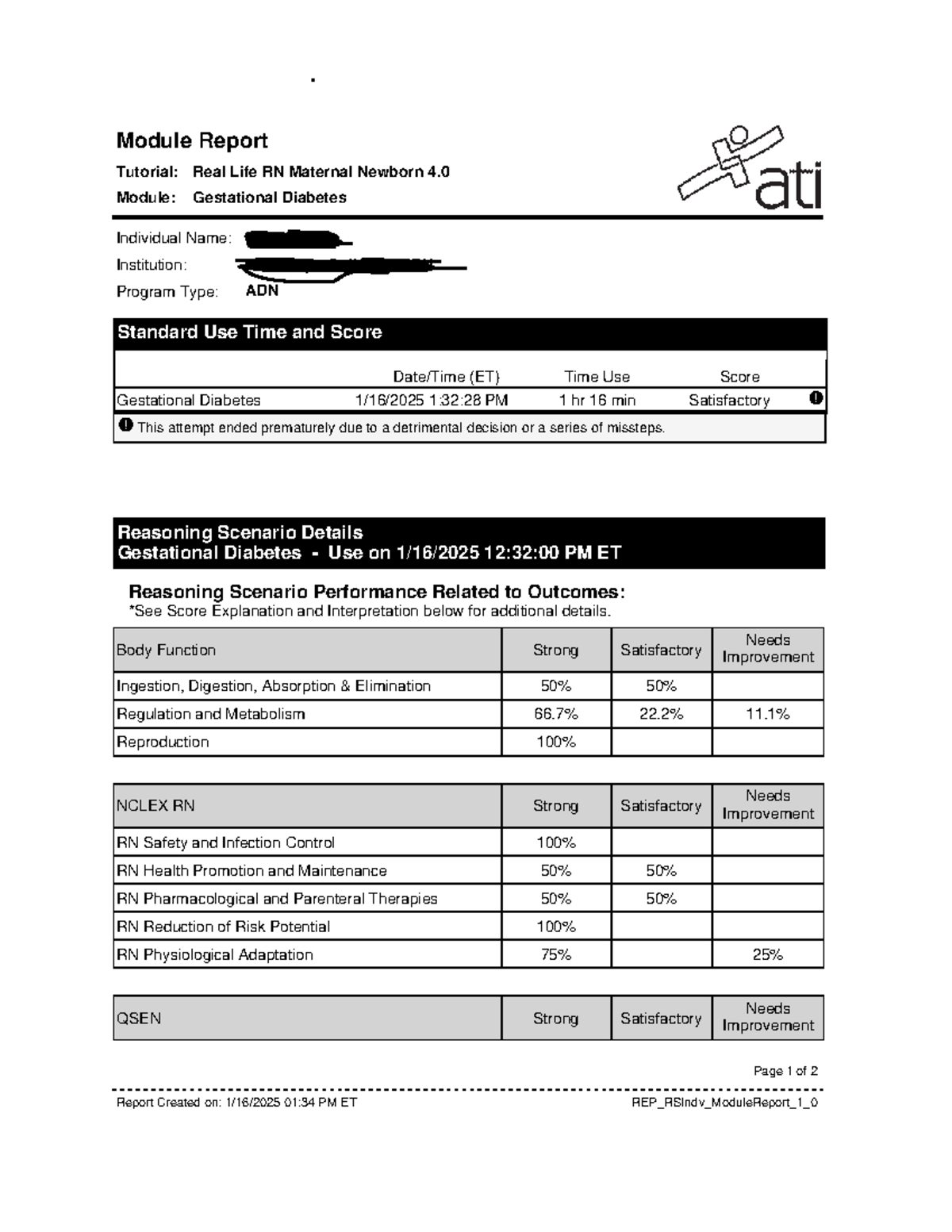 ATI Gestational Diabetes - Individual Name: Institution: Program Type ...