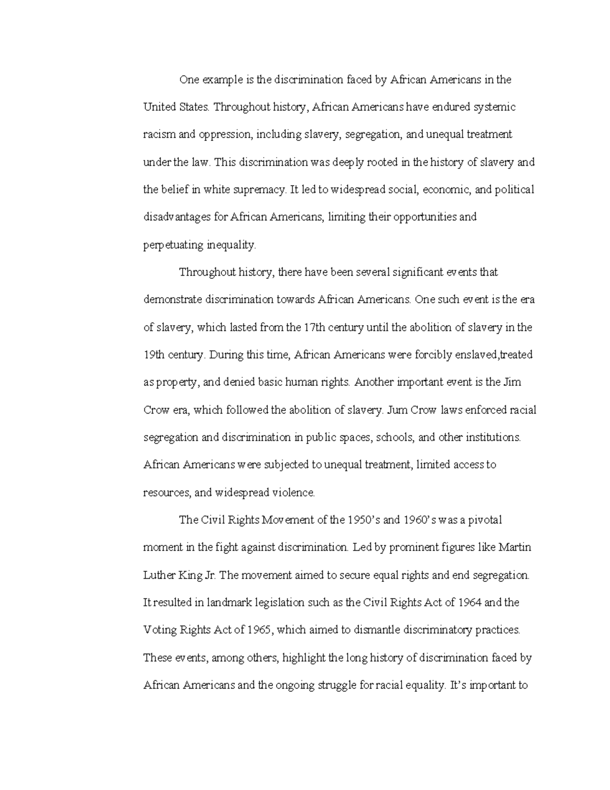 ENG 101 - Short Paper on African American Discrimination History - Studocu