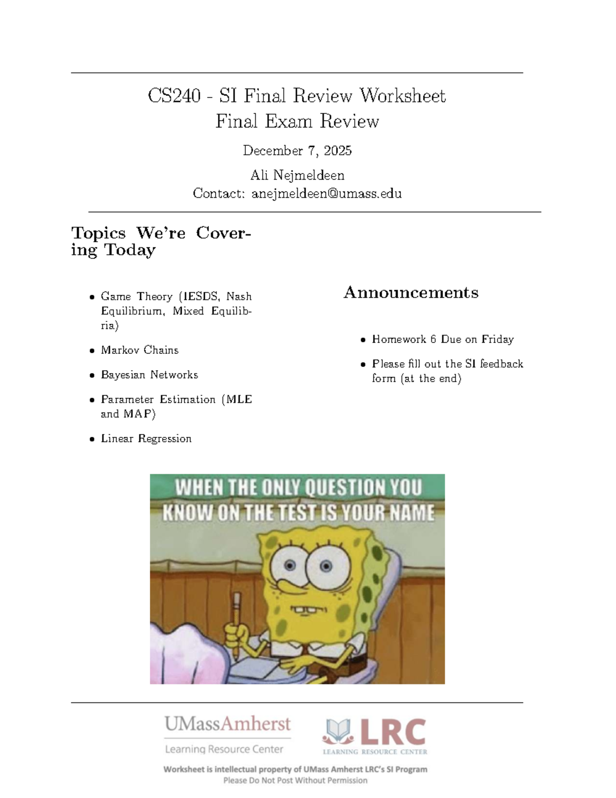 CS240 SI Final Exam Review Worksheet - Key Answers (Dec 2025) - Studocu