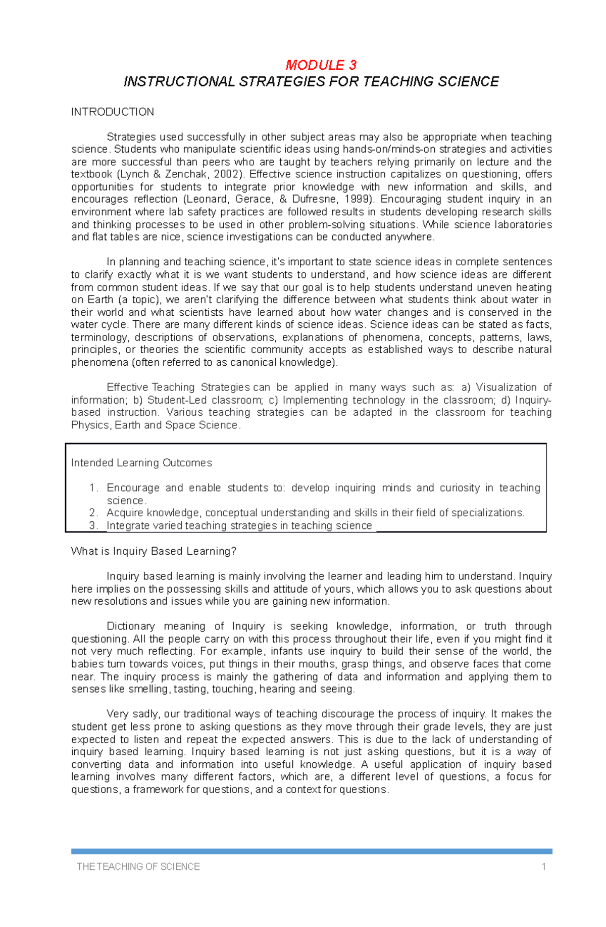 Module 3 and 4 Sci 101 The Teaching of Science - MODULE 3 INSTRUCTIONAL ...