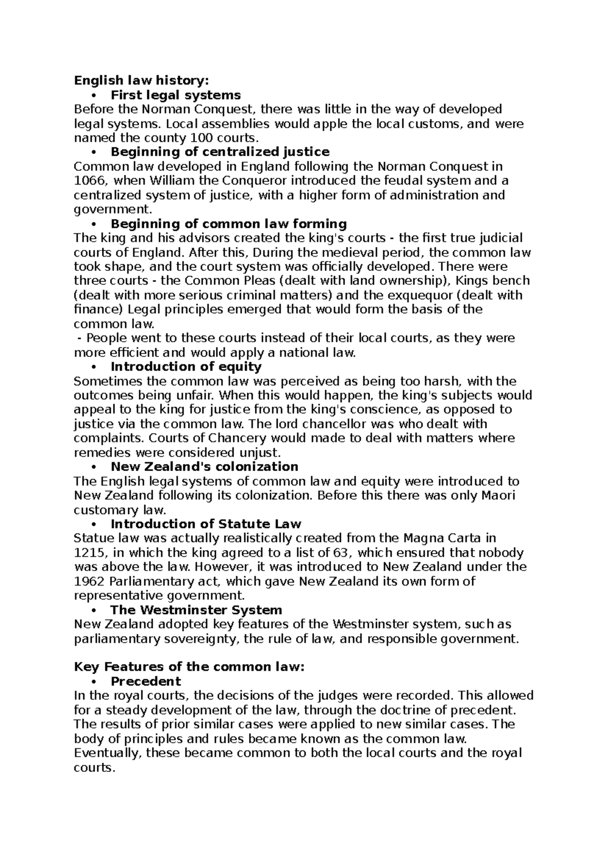 LAWS121 Mid Year Test Notes: History of English Law and Equity - Studocu