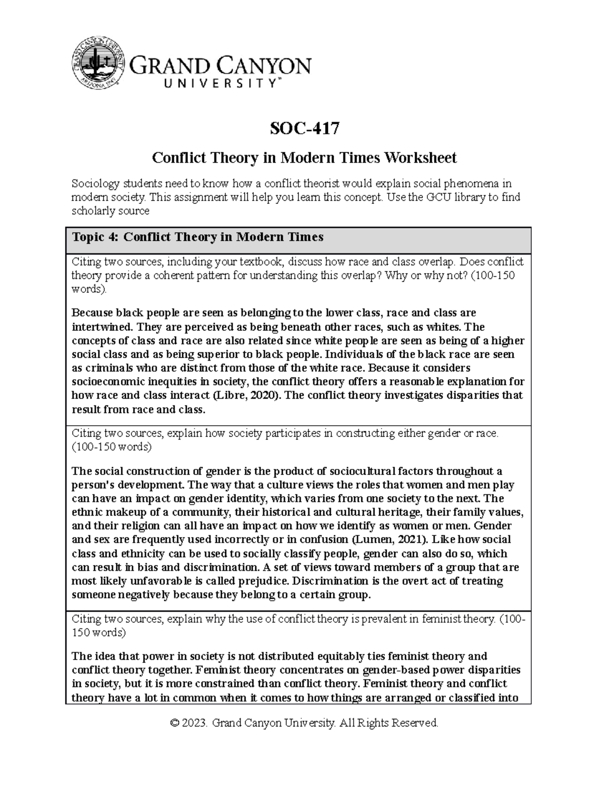 SOC-417 - homework - SOC- Conflict Theory in Modern Times Worksheet ...