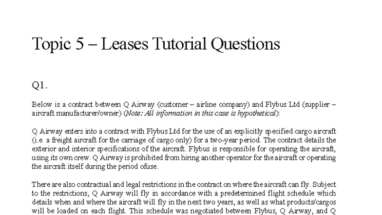 Tutorial 5: Lease Analysis Questions for Q Airway Contract - Studocu